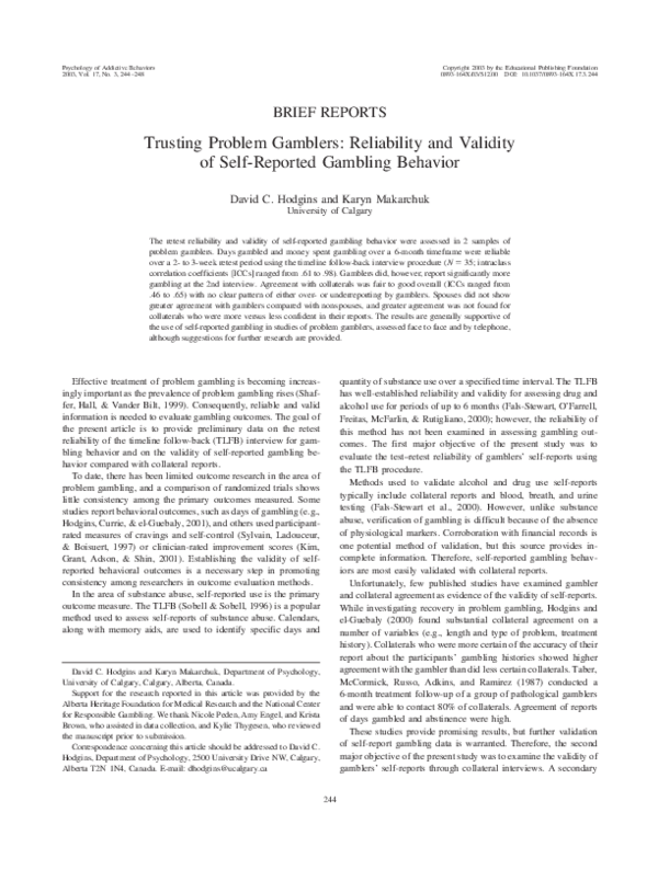 (PDF) Trusting problem gamblers: Reliability and validity of self ...