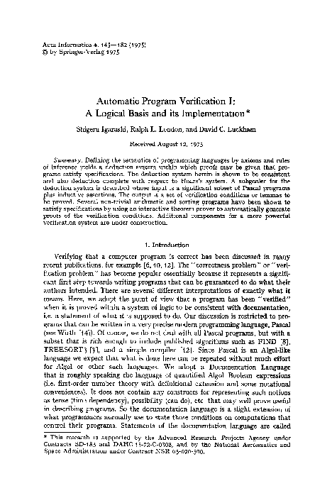Pdf Automatic Program Verification I A Logical Basis And Its