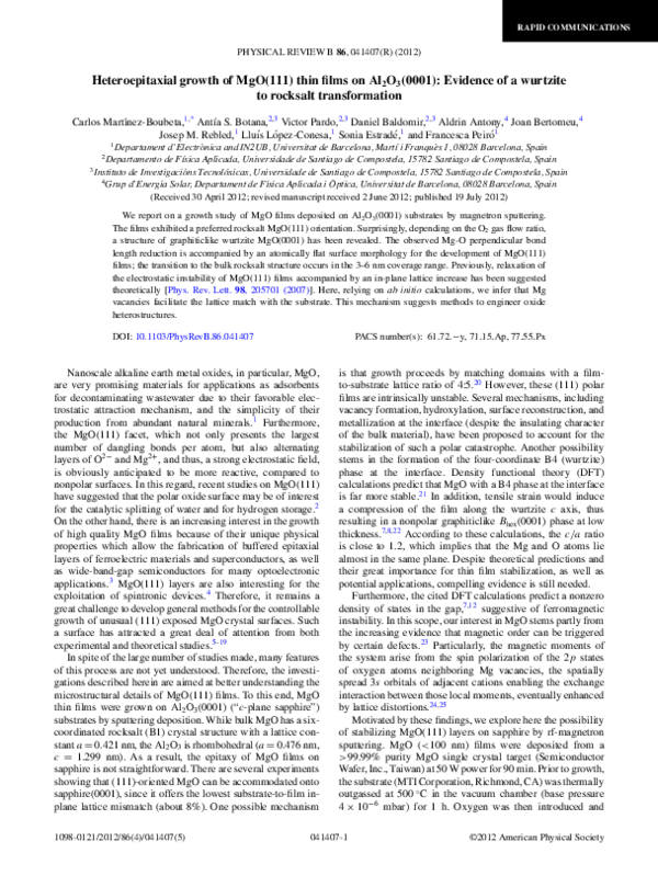 (PDF) Dynamically Stabilized Growth of Polar Oxides: The Case of MgO(111) | Michael Weinert ...
