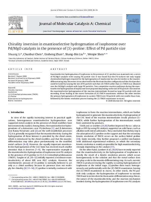 (PDF) Chirality inversion in enantioselective hydrogenation of ...