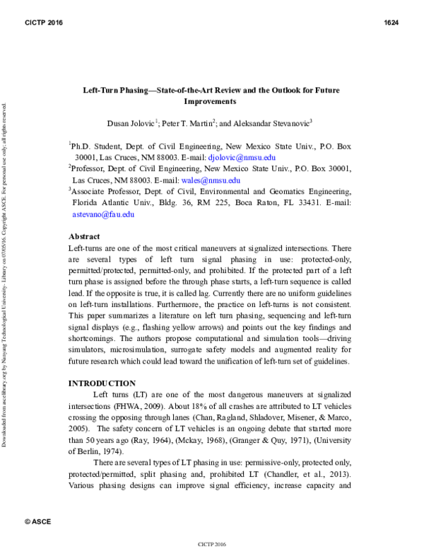 (PDF) Left-Turn Phasing – State of the Art Review and the Outlook for ...