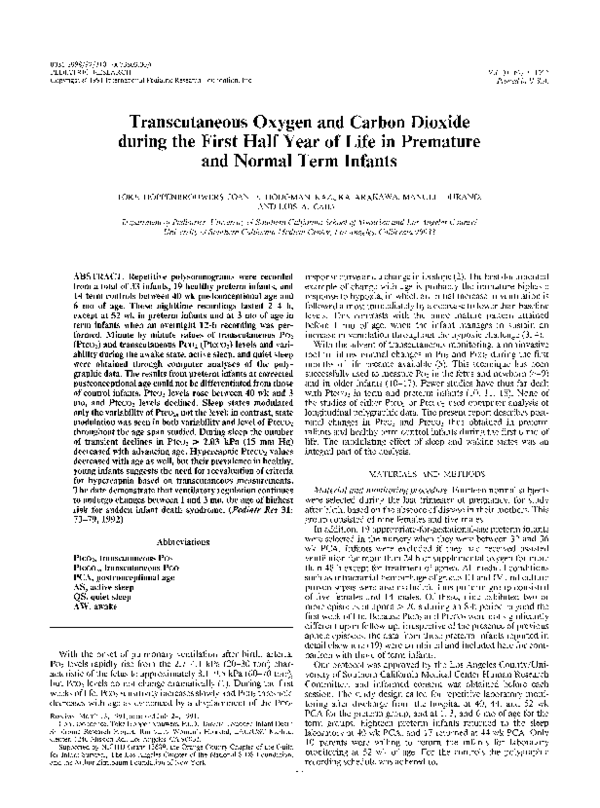 (PDF) Transcutaneous Oxygen and Carbon Dioxide during the First Half ...