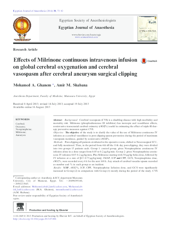 (PDF) Effects of Milrinone continuous intravenous infusion on global ...