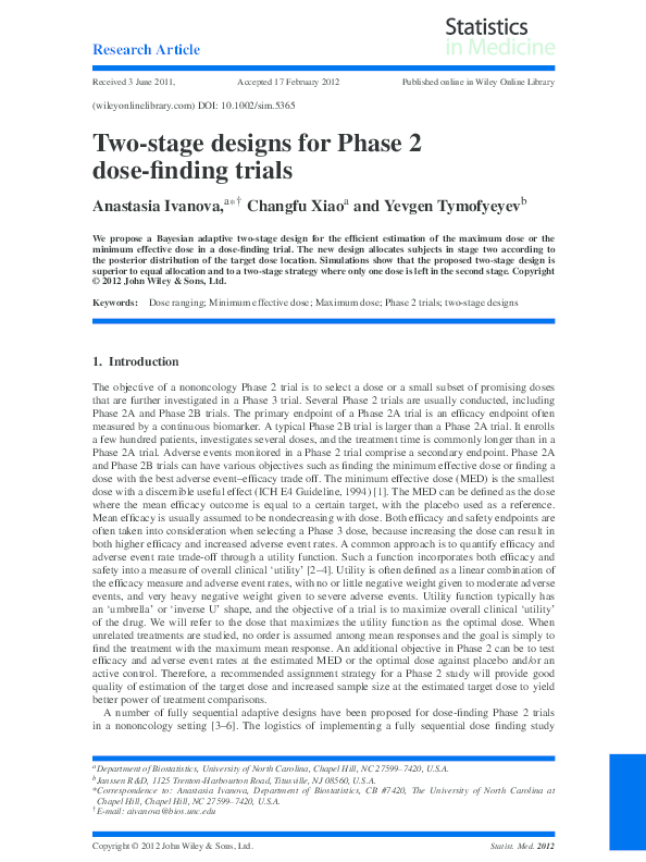 (PDF) Two-stage designs for Phase 2 dose-finding trials