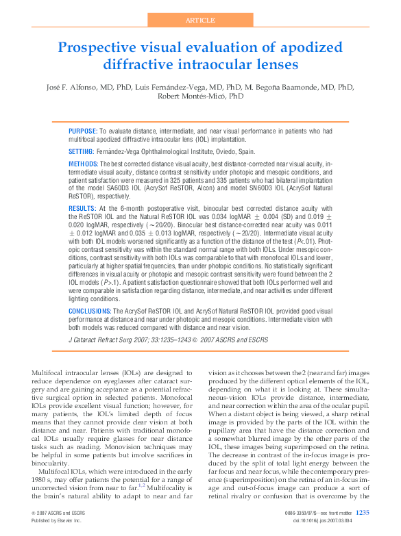 (PDF) Prospective visual evaluation of apodized diffractive intraocular ...