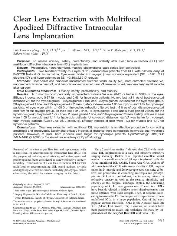 (PDF) Clear Lens Extraction with Multifocal Apodized Diffractive ...