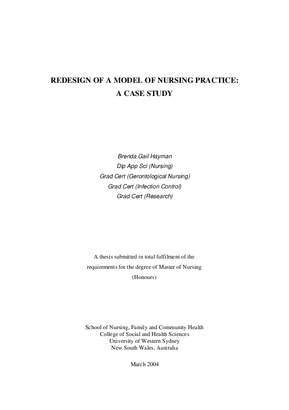 (PDF) Redesign of a model of nursing practice : a case study