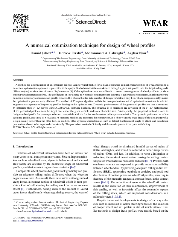 (PDF) A numerical optimization technique for design of wheel profiles