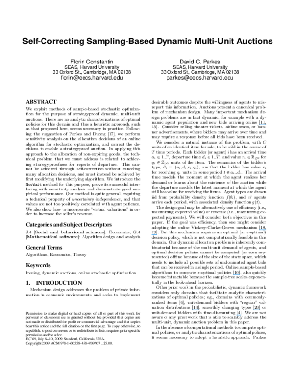 (PDF) Self-correcting sampling-based dynamic multi-unit auctions