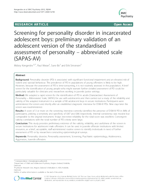 (PDF) Screening for personality disorder in incarcerated adolescent ...