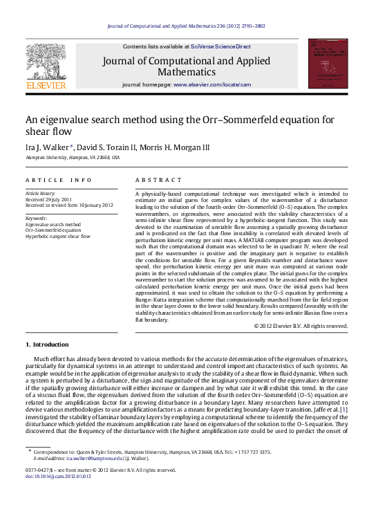 (PDF) An eigenvalue search method using the Orr–Sommerfeld equation for shear flow