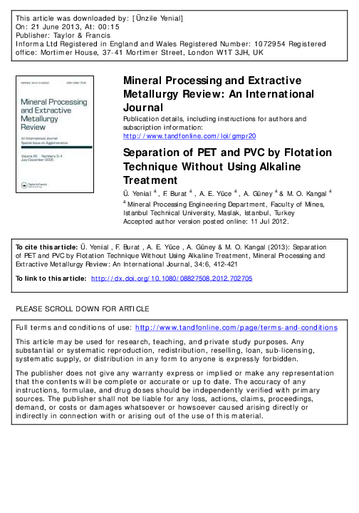 (PDF) Separation of PET and PVC by Flotation Technique Without Using ...