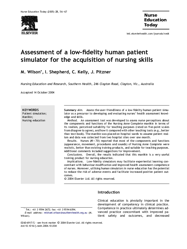 (PDF) Assessment of a low-fidelity human patient simulator for the ...