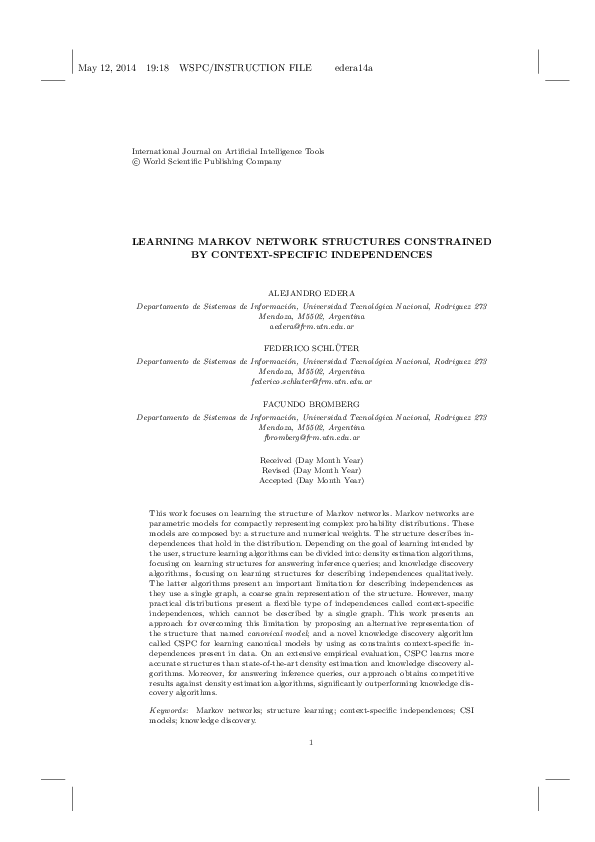 (PDF) Learning Markov Networks Structures Constrained by Context-Specific Independences