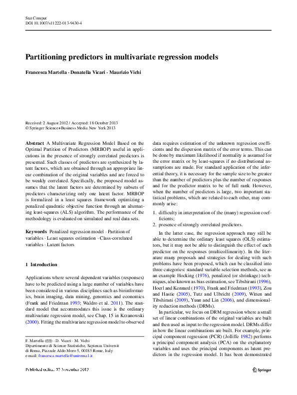 (PDF) Partitioning predictors in multivariate regression models