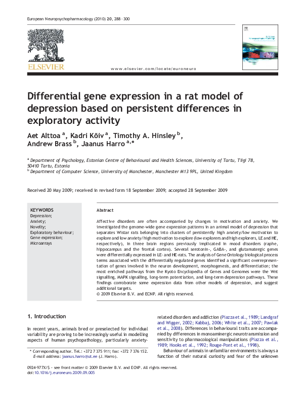 (PDF) Differential gene expression in a rat model of depression based ...
