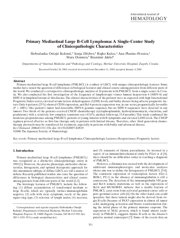 (PDF) Primary Mediastinal Large B-Cell Lymphoma: A Single-Center Study of Clinicopathologic ...