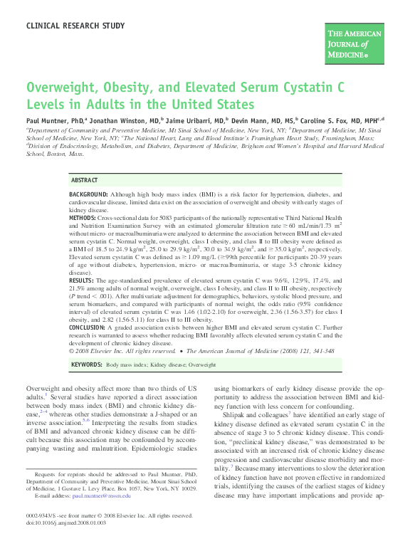 (PDF) Overweight, Obesity, and Elevated Serum Cystatin C Levels in ...