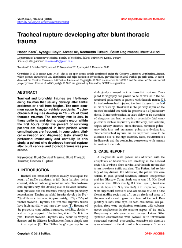(PDF) Tracheal rupture developing after blunt thoracic trauma