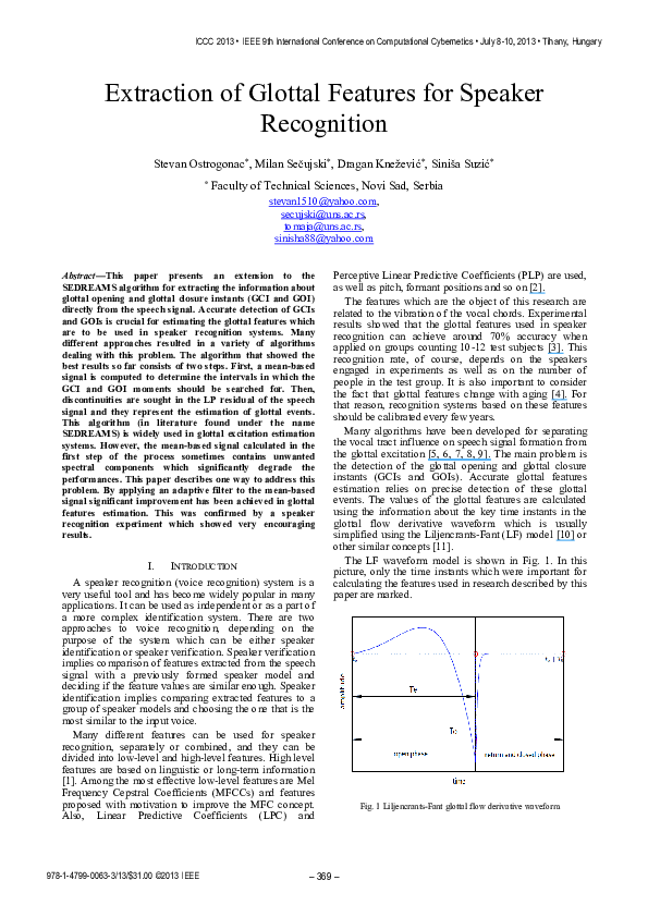 (PDF) Extraction of glottal features for speaker recognition
