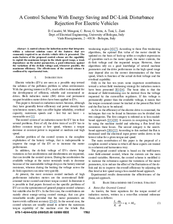 Pdf A Control Scheme With Energy Saving And Dc Link Disturbance Rejection For Electric Vehicles