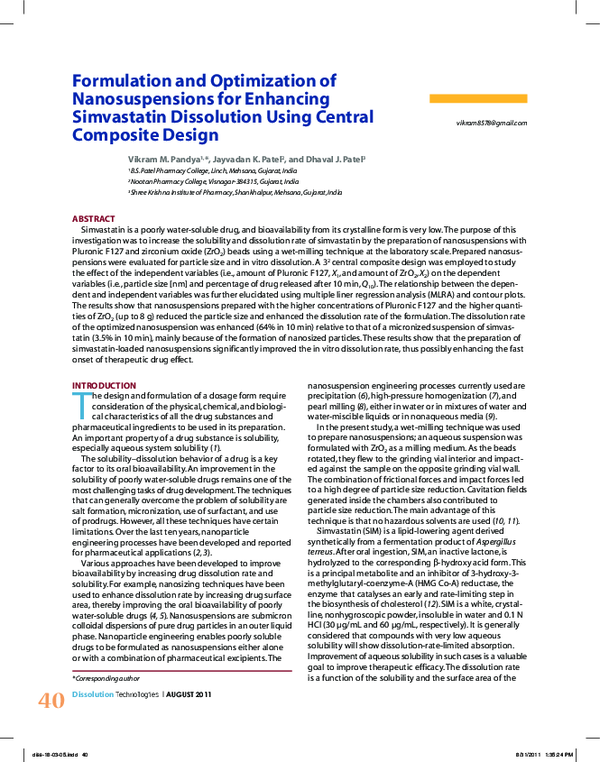 (PDF) Formulation and Optimization of Nanosuspensions for Enhancing Simvastatin Dissolution ...