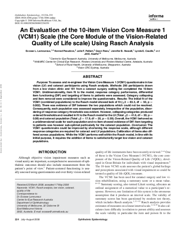 (PDF) An Evaluation of the 10-item Vision Core Measure 1 (VCM1) Scale ...