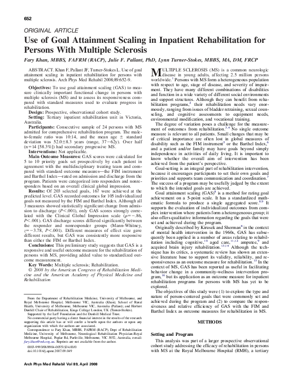 (PDF) Use of Goal Attainment Scaling in Inpatient Rehabilitation for ...