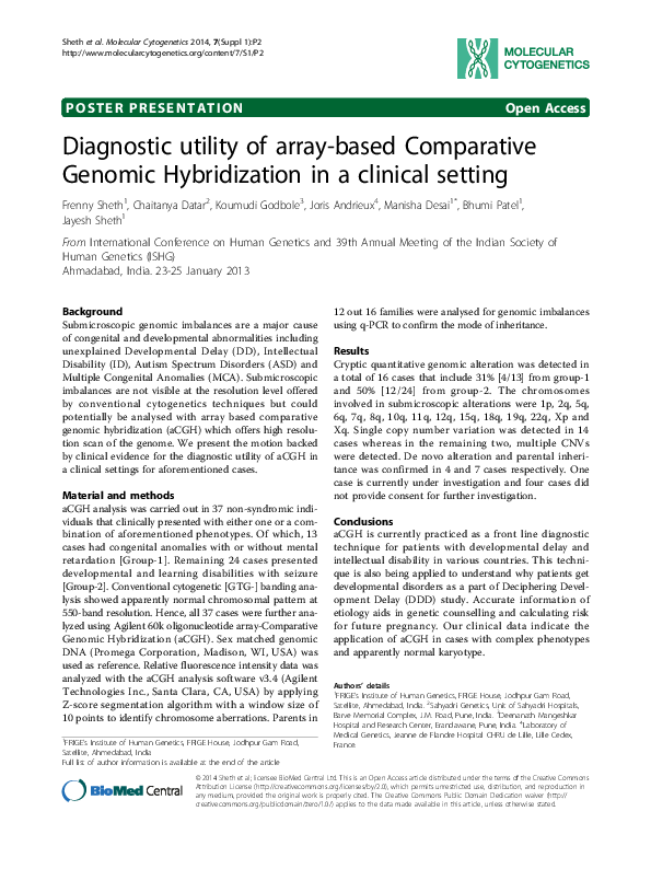 Pdf Diagnostic Utility Of Array Based Comparative Genomic Hybridization In A Clinical Setting