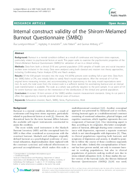 (PDF) Internal construct validity of the Shirom-Melamed Burnout ...
