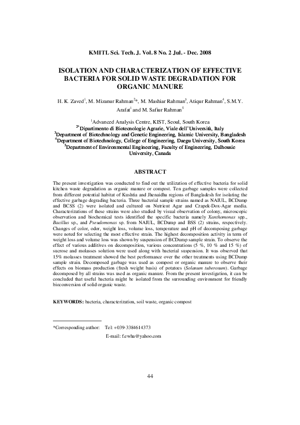 (PDF) ISOLATION AND CHARACTERIZATION OF EFFECTIVE BACTERIA FOR SOLID WASTE DEGRADATION FOR ...