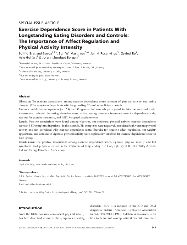 (PDF) Exercise dependence score in patients with longstanding eating ...