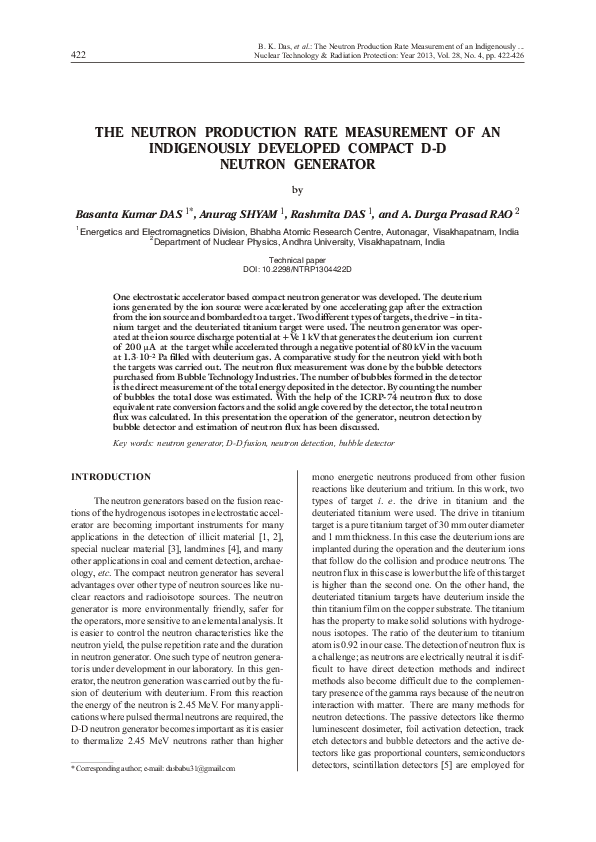 (PDF) The neutron production rate measurement of an indigenously ...