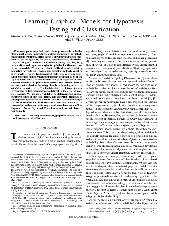 (PDF) Learning graphical models for hypothesis testing and classification