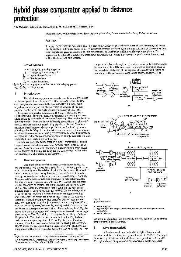 (PDF) Hybrid phase comparator applied to distance protection | Peter ...