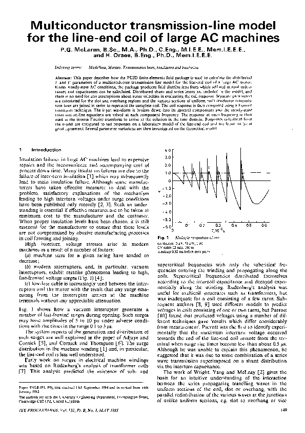 (PDF) Multiconductor transmission-line model for the line-end coil of large AC machines