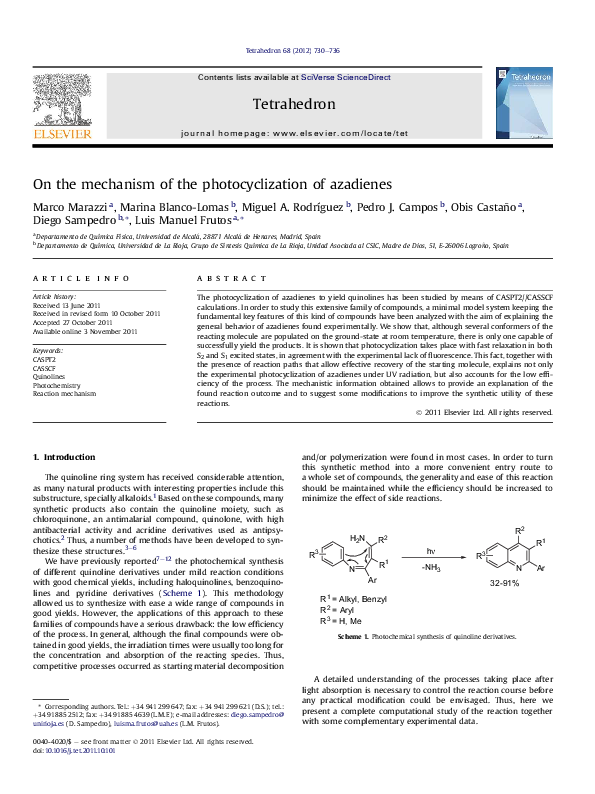 (PDF) On the mechanism of the photocyclization of azadienes