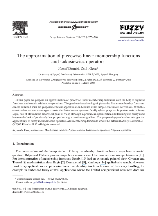 Pdf The Approximation Of Piecewise Linear Membership Functions And Łukasiewicz Operators