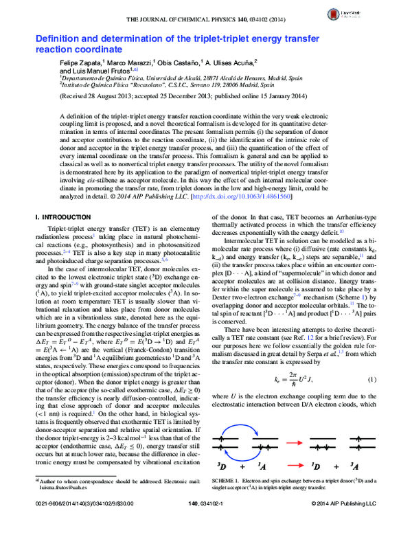 (PDF) Definition and determination of the triplet-triplet energy ...