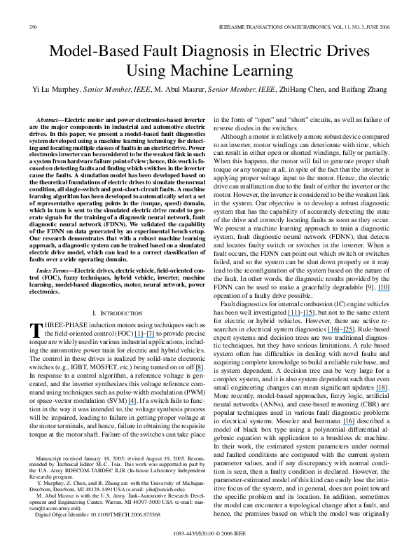(PDF) Model-based fault diagnosis in electric drives using machine learning