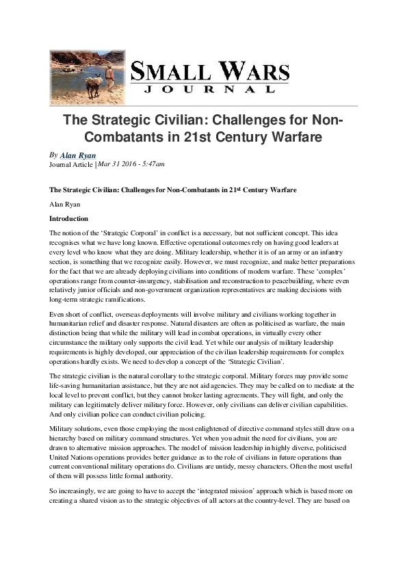 (PDF) The Strategic Civilian: Challenges for Non-Combatants in 21st ...