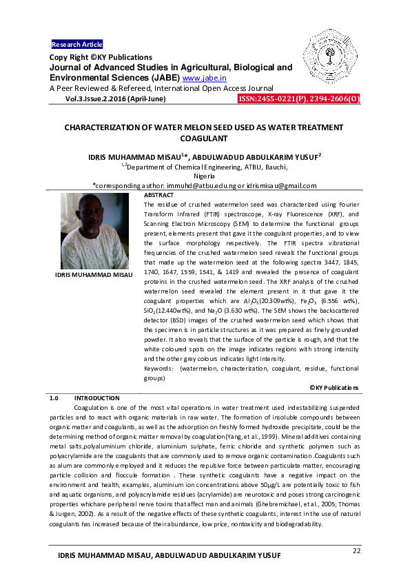 (PDF) Use of water melon seeds in water treatment | Charles Mbohwa ...