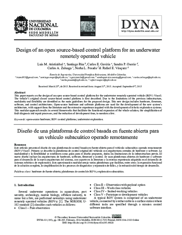 (PDF) Design of an open source-based control platform for an underwater remotely operated vehicle