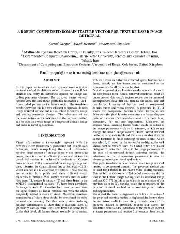 (PDF) A robust compressed domain feature vector for texture based IMAGE retrieval | mohammad ...
