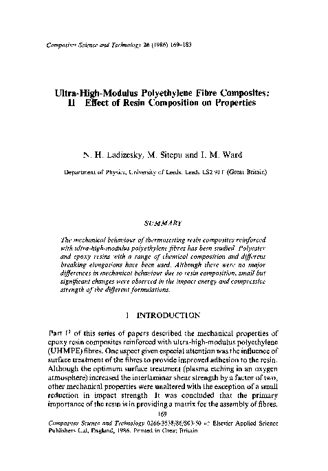 (PDF) Ultra-high-modulus polyethylene fibre composites: II—Effect of ...