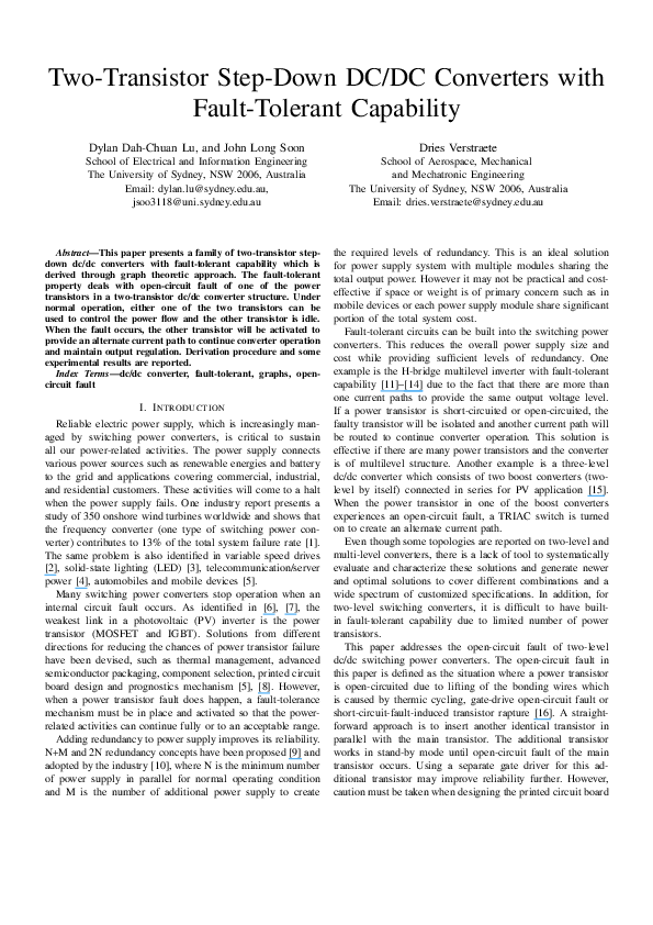 (PDF) Two-transistor step-down DC/DC converters with fault-tolerant ...