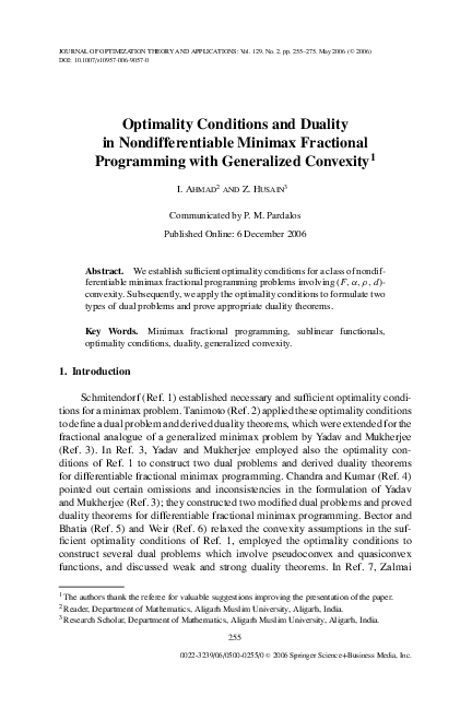 (PDF) Optimality Conditions and Duality in Nondifferentiable Minimax Fractional Programming with ...