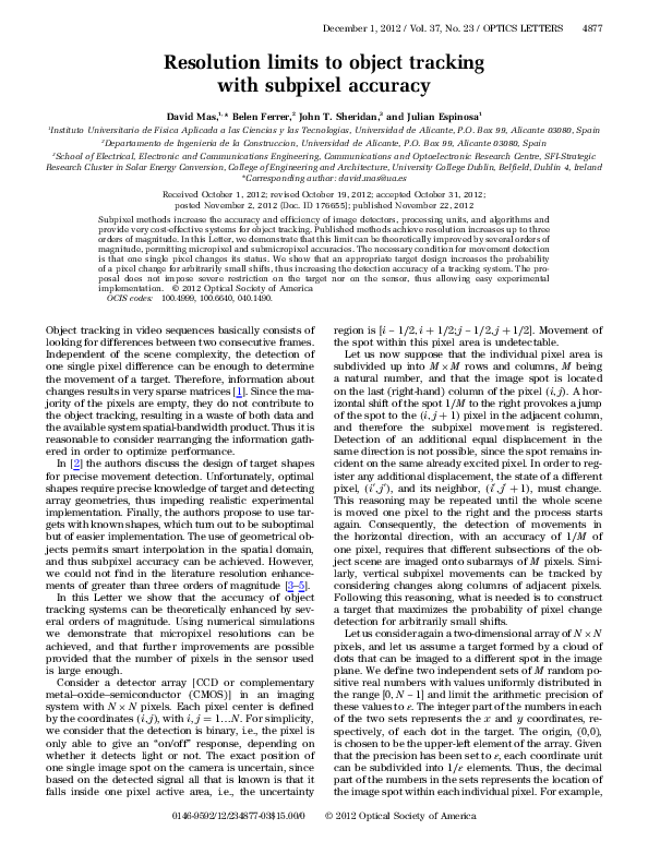 Pdf Resolution Limits To Object Tracking With Subpixel Accuracy