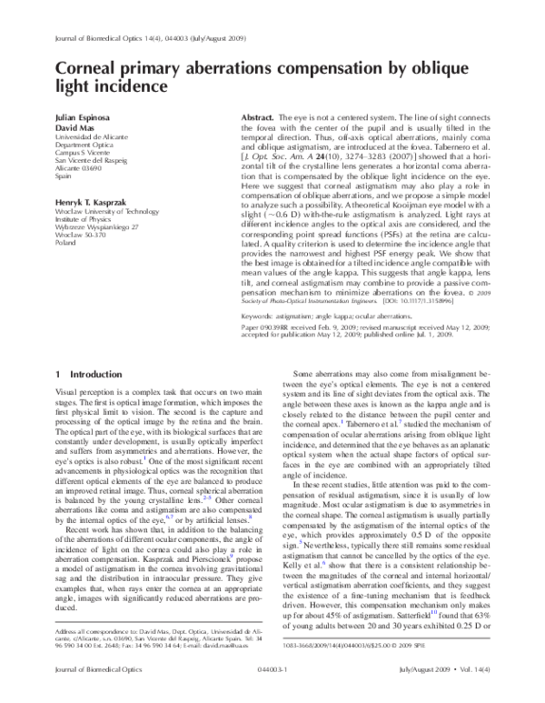 (PDF) Corneal primary aberrations compensation by oblique light incidence