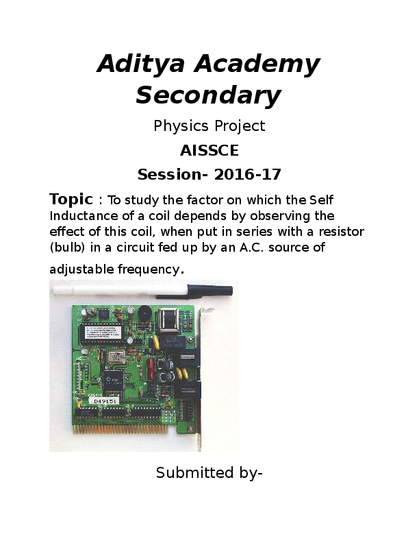 Doc Aditya Academy Secondary Physics Project